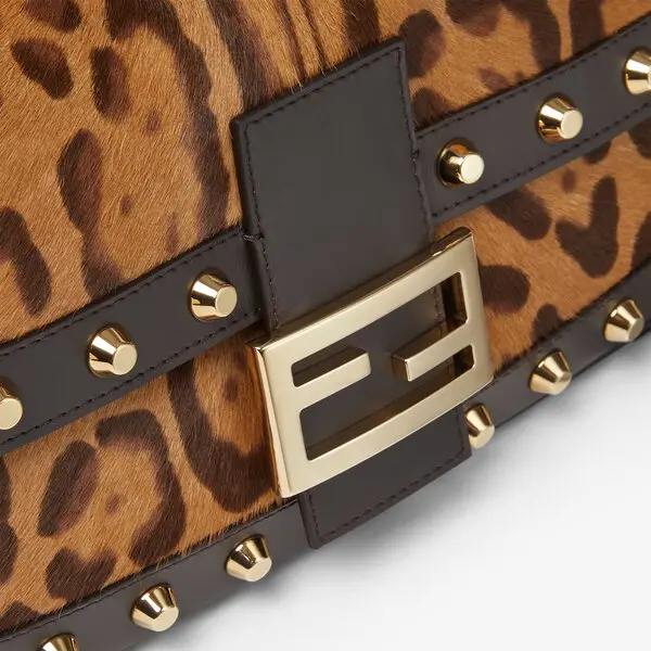 Fendi Baguette® 26424 Jaguar Print Cavallino Leather Bag With Studs